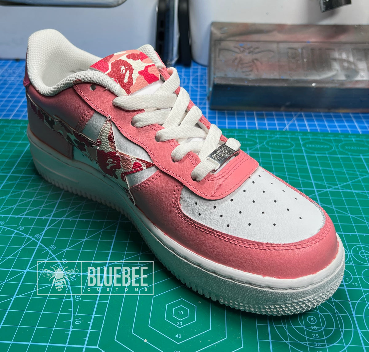 Custom AF1 Bape inspired – Blue Bee Sneaker Care & Customs